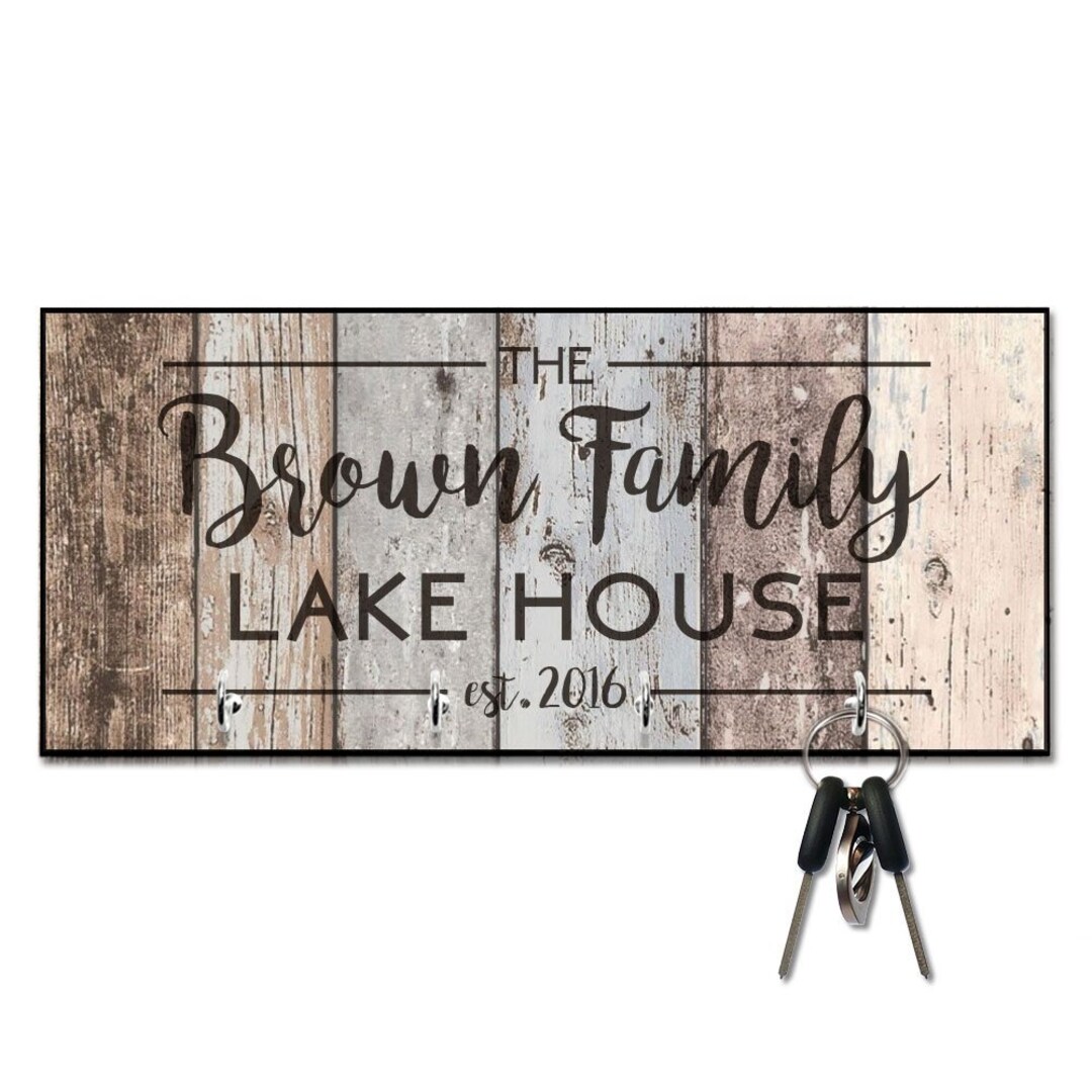 Personalized Rustic Wood Plank Look Lake House Key Hanger - Wall Mount ...