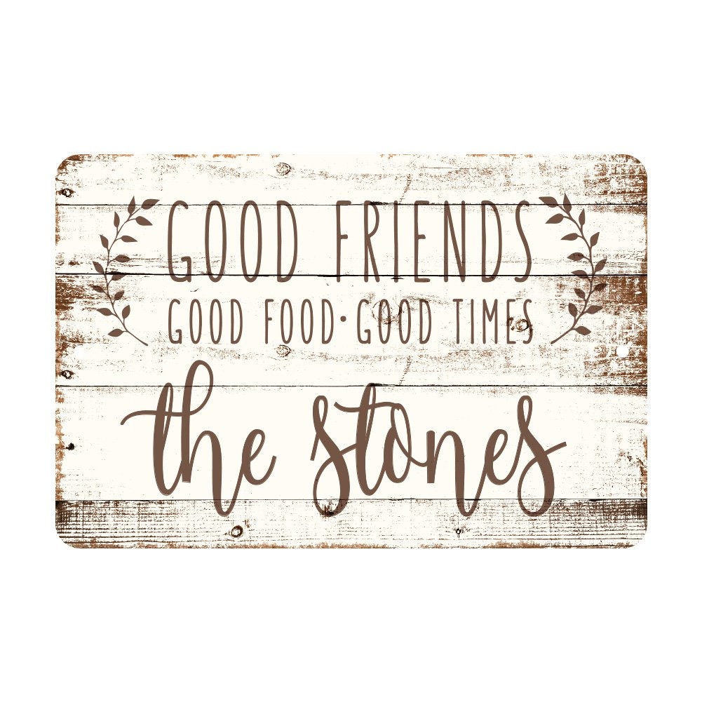 Personalized Good Friends, Good Food, Good Times Rustic Wood Look Metal ...