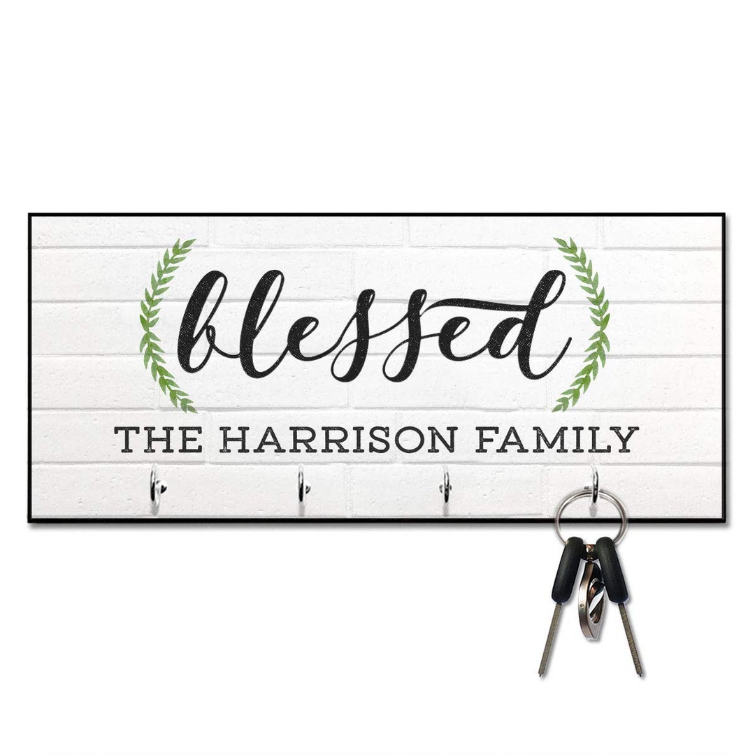 Personallized White Brick Look - Blessed - Key Hanger - Wall Mount Key ...