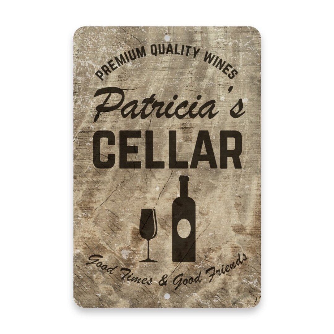 Personalized Subtle Wood Grain Look Wine Cellar Metal Room Sign ...
