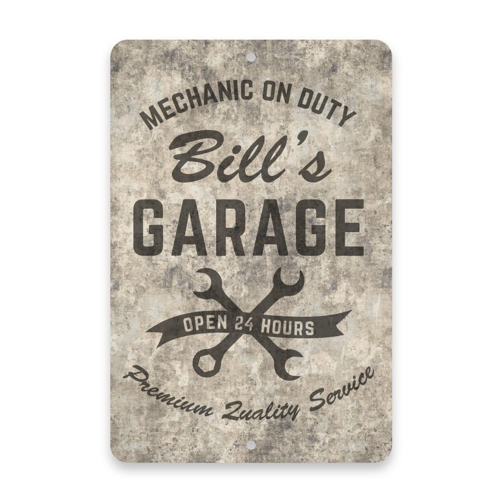 Personalized Concrete Grunge Mechanic on Duty Garage Metal Room Sign ...