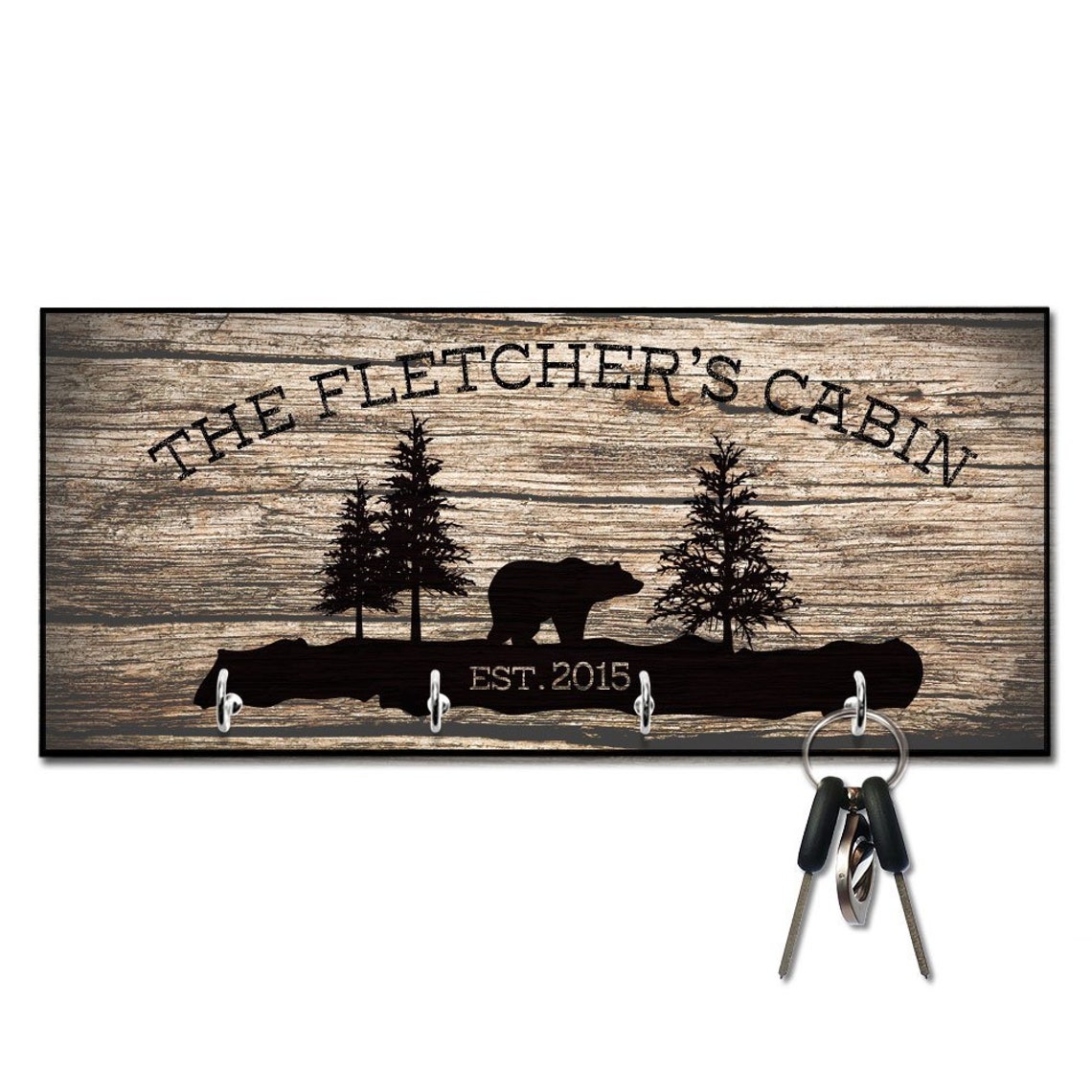 Personalized Rustic Wood Look Cabin Key Hanger Wall Mount - Etsy