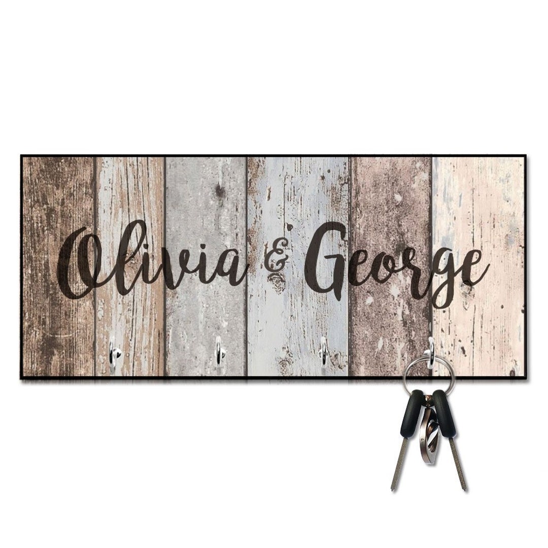 Personalized Rustic Wood Plank Look Key Hanger - Wall Mount Key Holder ...