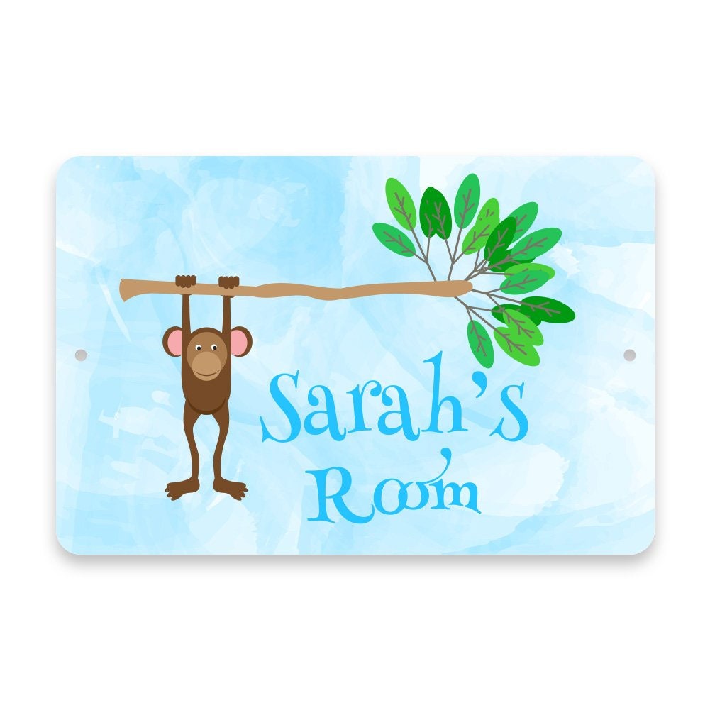 Personalized Monkey Metal Room Sign - Blue Metal Room Sign - Welcome ...