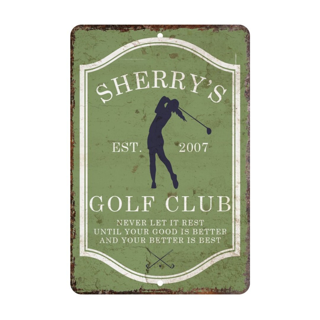 Personalized Vintage Distressed Look Womens Golf Club Metal Room Sign ...