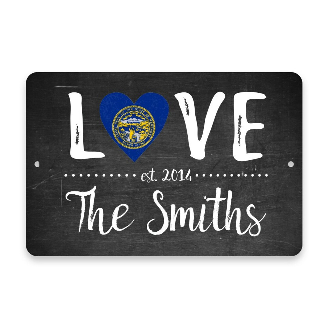 Personalized Chalkboard Look Nebraska Love State Flag Metal Room Sign ...