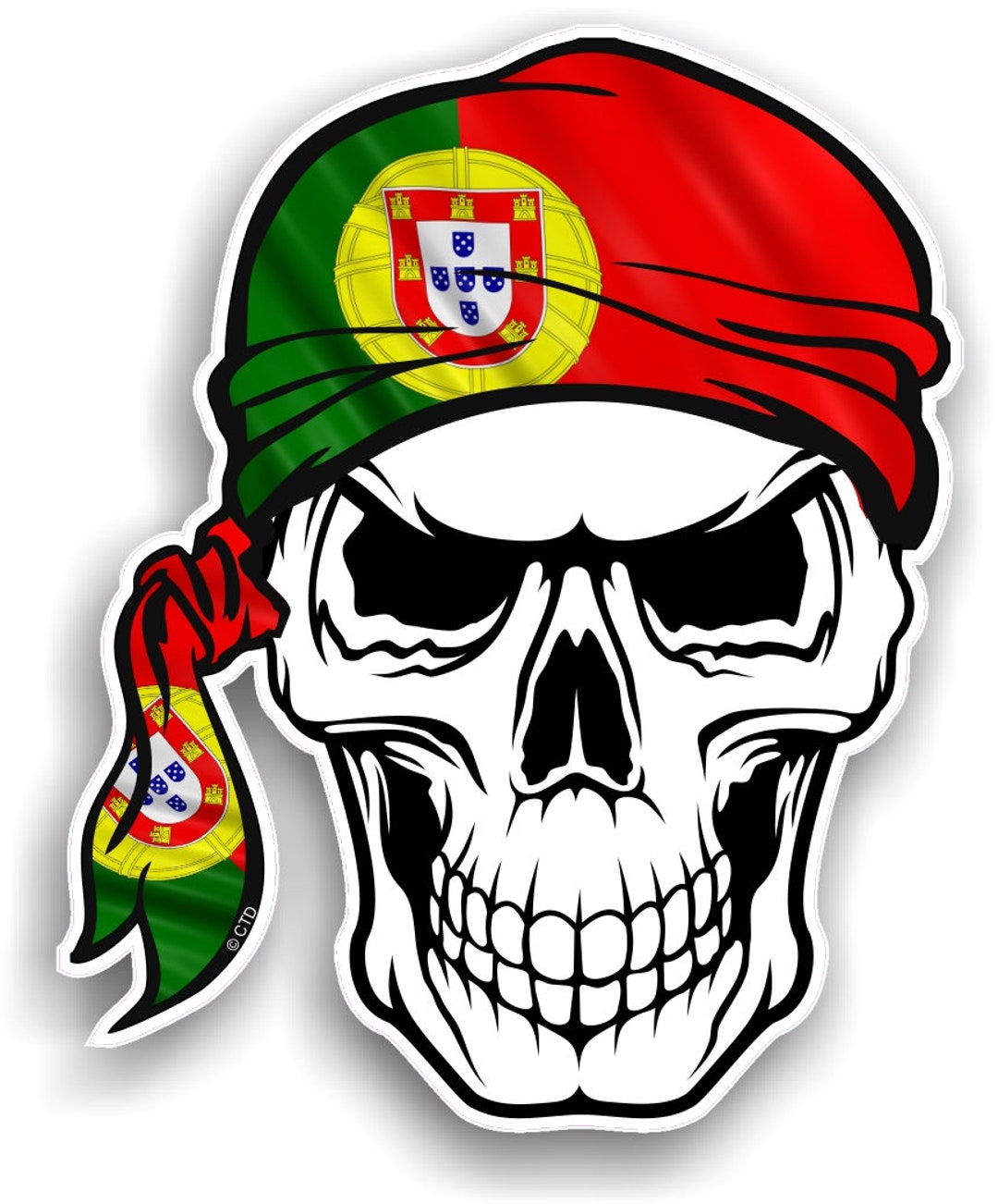 Skull with Head Bandana Gothic Biker Style With Portugal Portuguese Flag Motif External Vinyl ...