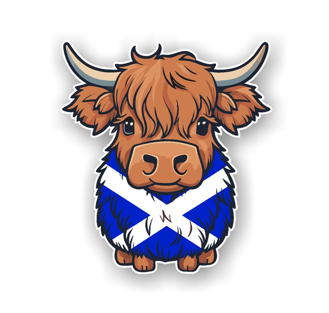 Funny Cute Highland Cow With Scotland Scottish St Andrews Flag Vinyl ...
