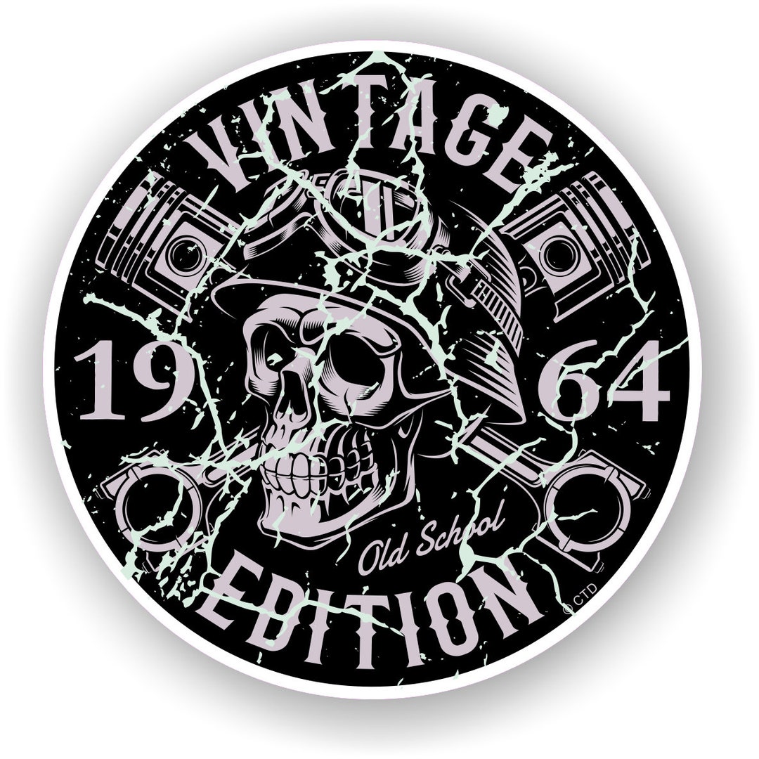 Personalised Aged Biker Skull Vintage Edition Roundel Choose Year ...