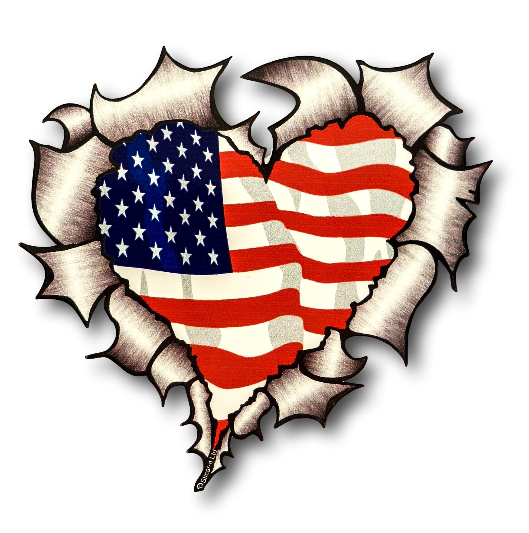 Licensed Ripped Torn Metal HEART Rip Design With American Stars ...