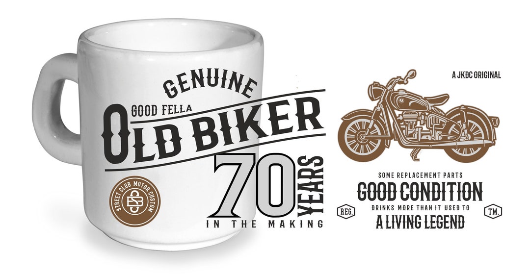 Funny 70 Year Old Biker Classic Vintage Motorcycle Motif 10oz Coffee ...