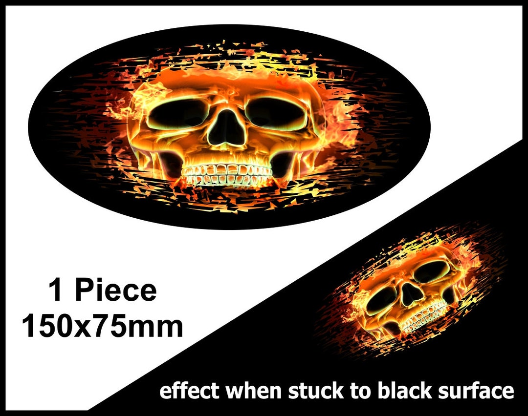 Fade to Black Oval Design With Gothic Flaming Skull on Fire Flames ...