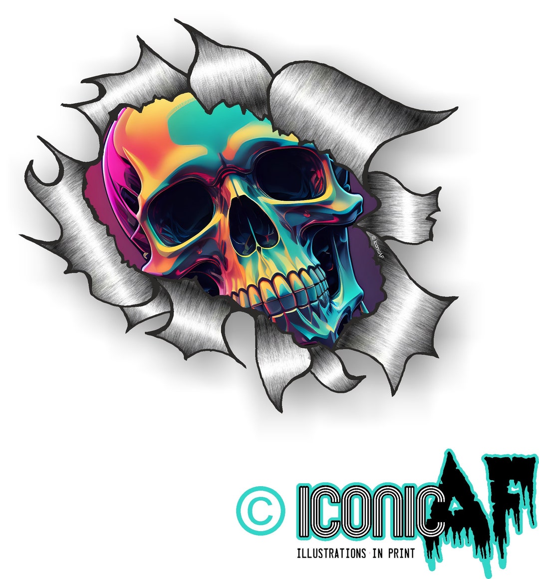 Licensed Ripped Torn Metal Rip Design With Chromatic Gothic Evil Skull ...