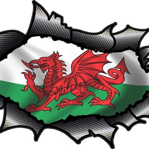Licensed Oval Ripped Torn Carbon Fibre Metal Rip Design With Welsh ...