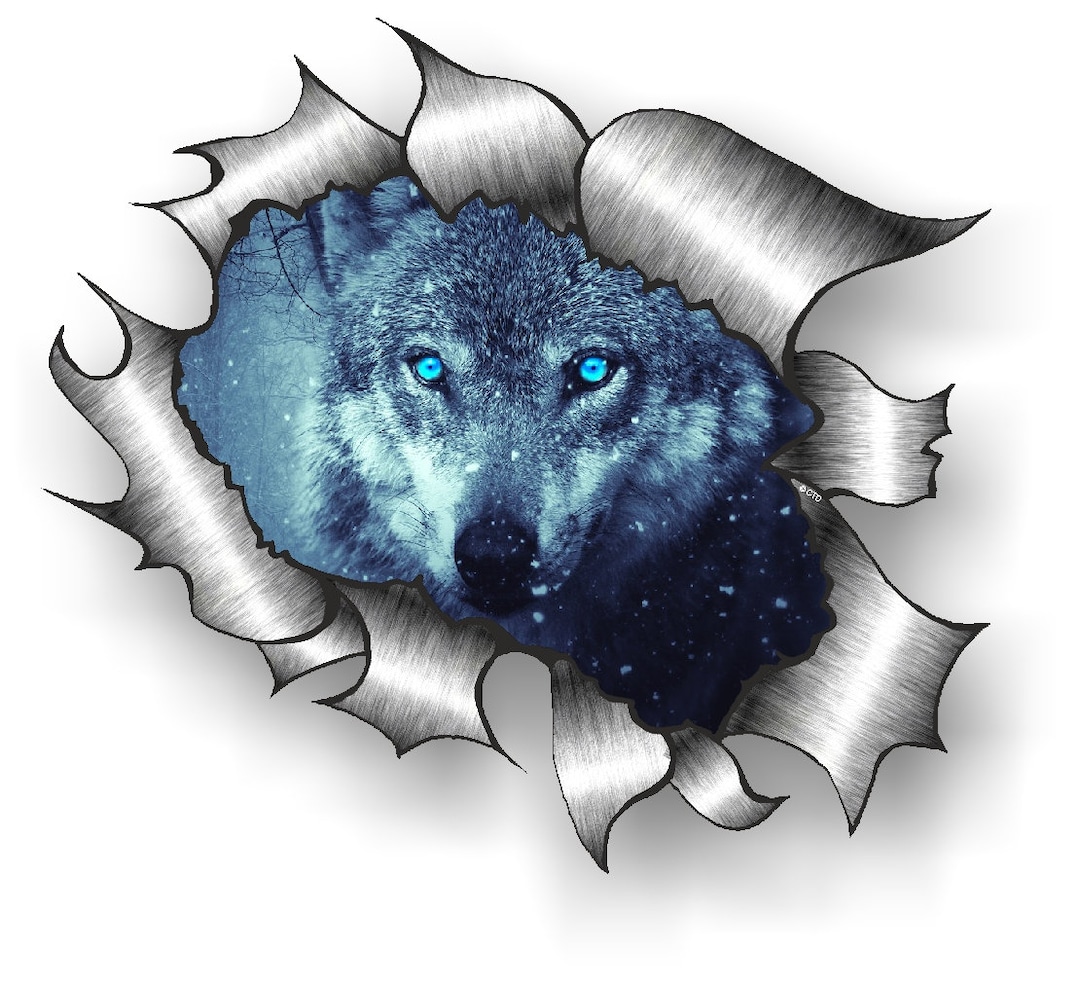 Licensed Ripped Torn Metal Rip Design With Beautiful Wolf Wolves Face ...