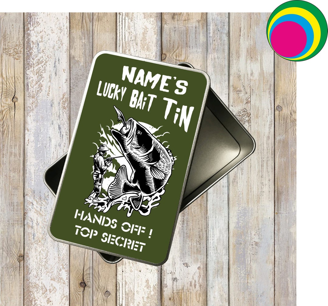 Personalised Top Secret Lucky Metal Bait Tin, Fishing Tackle Angler ...