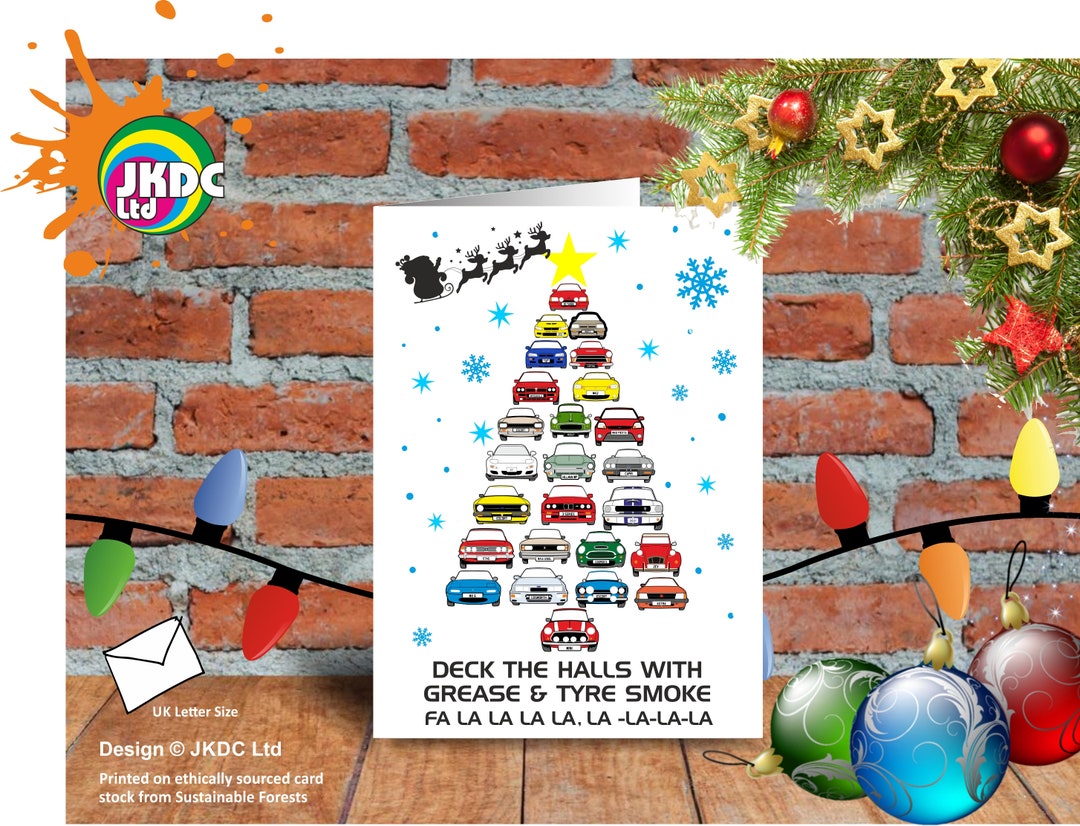Funny Iconic AF Cars Themed Christmas Tree Card for Vintage Classic Car ...