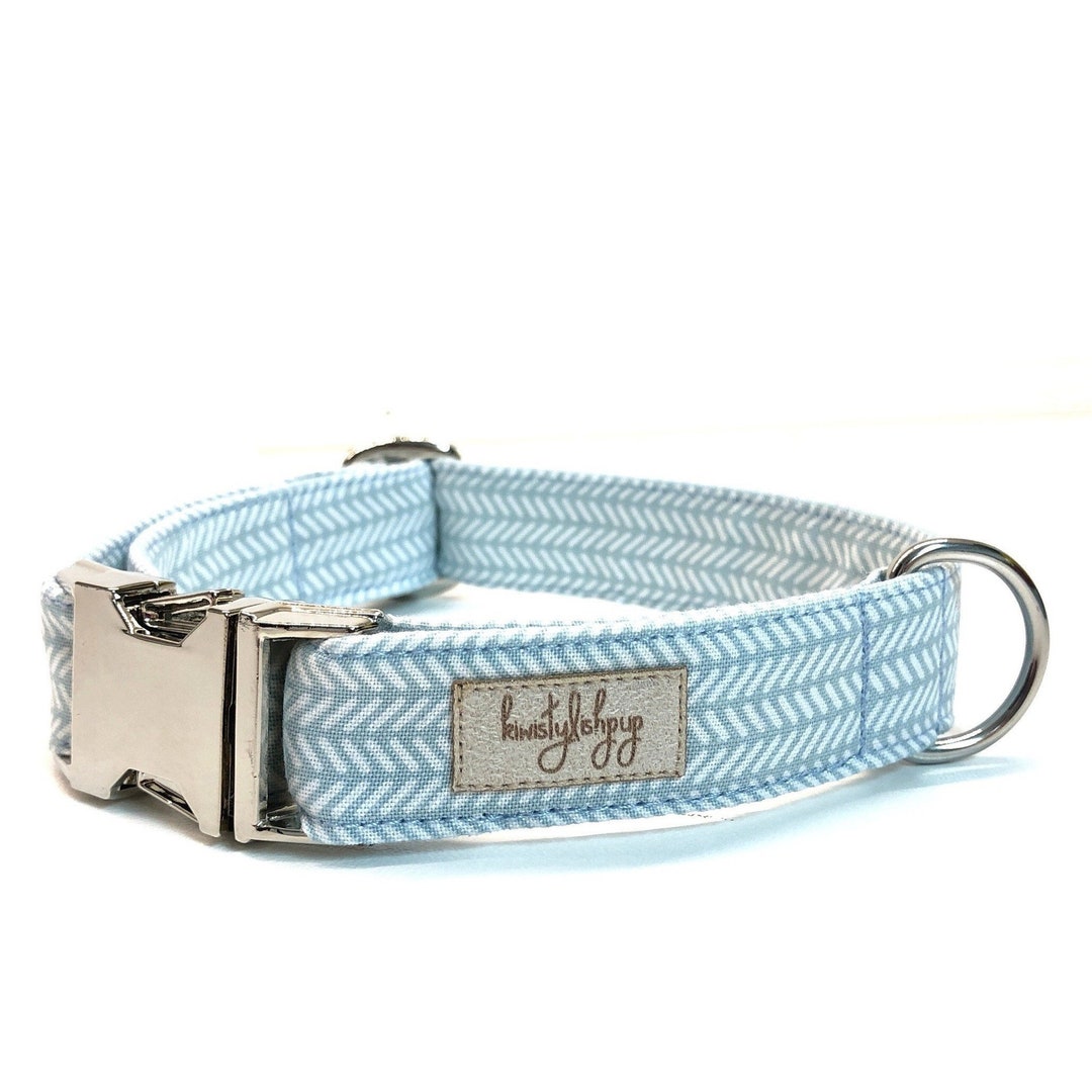 Blue Herringbone Dog Collar: Rose Gold Puppy Collar - Etsy UK
