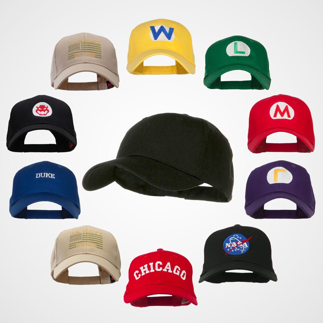 Solid Cotton Twill Low Profile Strap Cap With Mario, Luigi, NASA ...