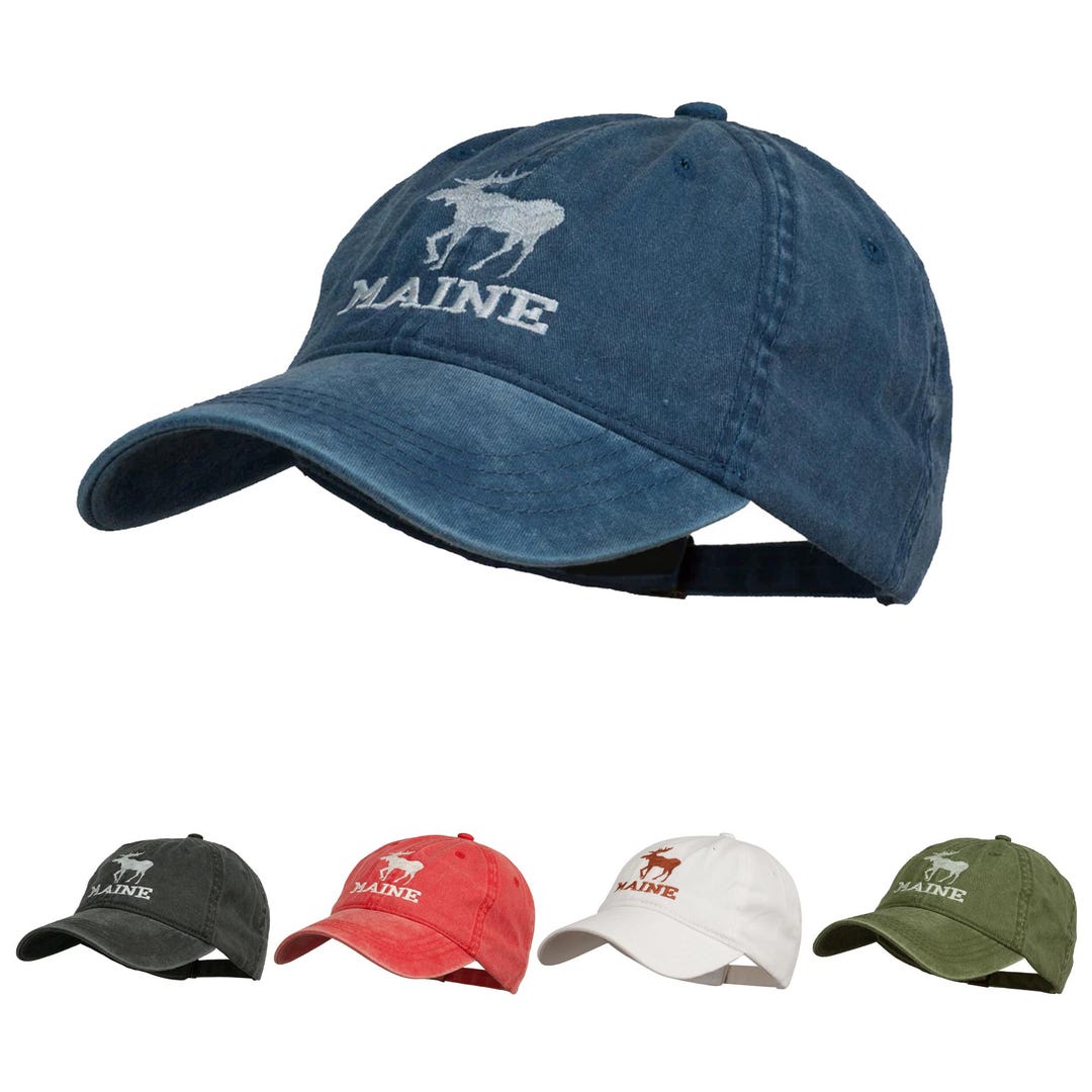 Maine State Moose Embroidered Washed Dyed Cap - Etsy