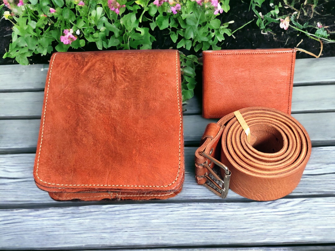 Leather Slim Bifold Wallet, Leather Crossbody Bag, Leather Belt ...
