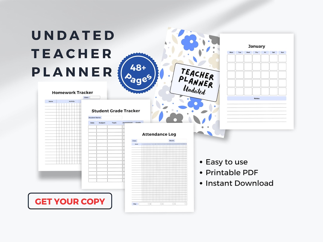 Undated Teacher Planner Printable | Binder Pages, Lesson Plan (PDF) - Etsy