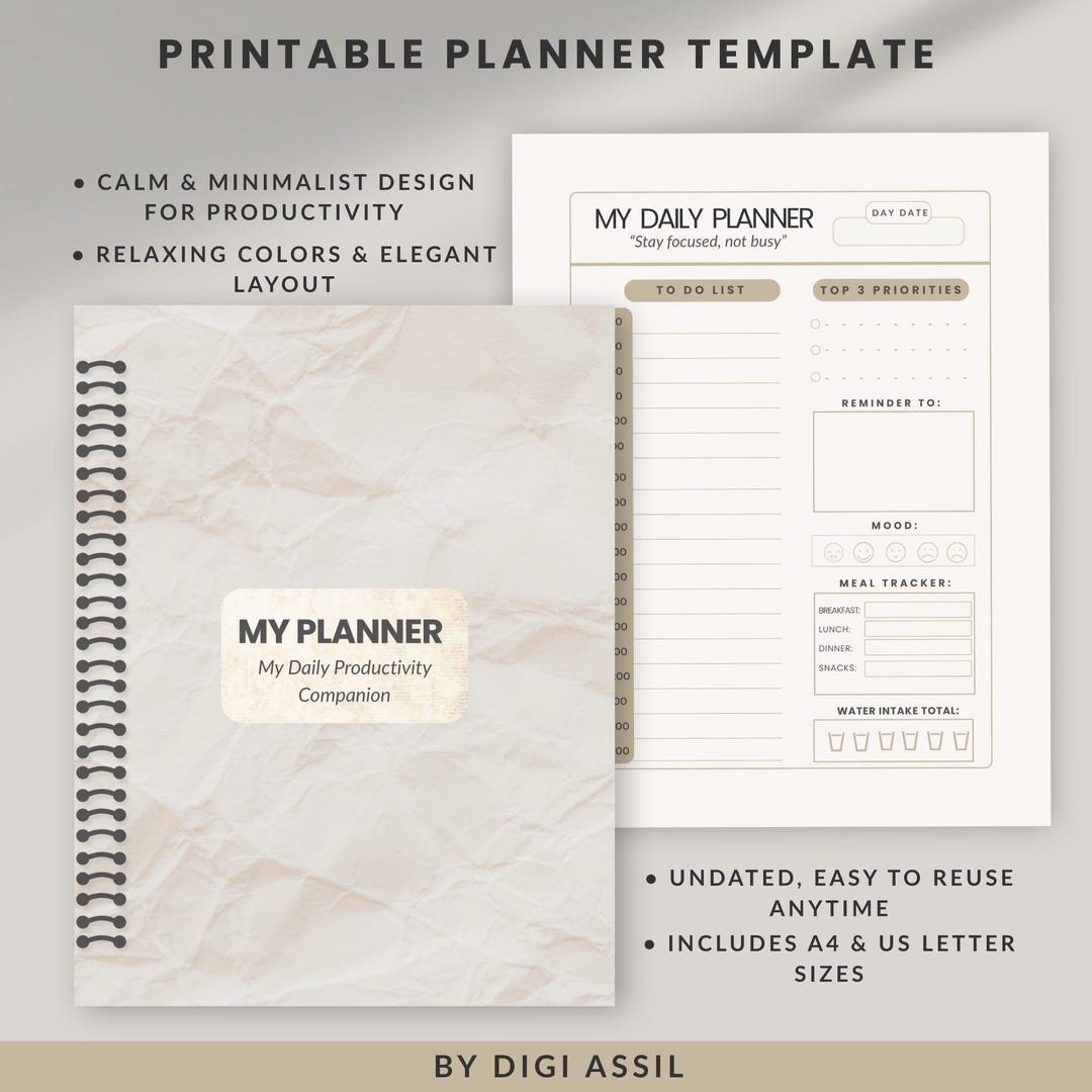 Minimalist Productivity Planner | Daily, Weekly, Monthly (PDF) - Etsy