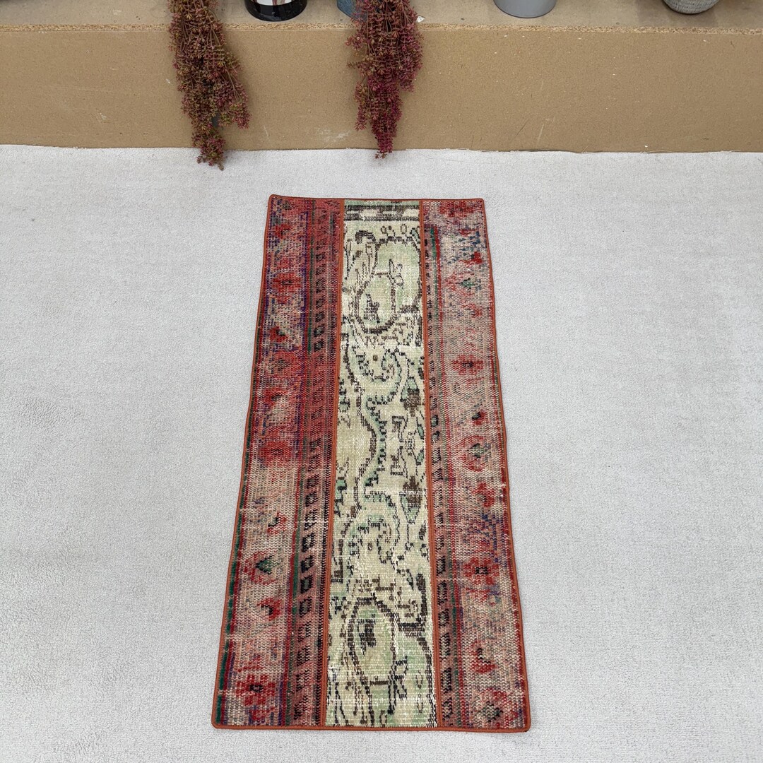 Turkish Small Rug, 1.9x4.3 Ft Vintage Rug, Red Floral Wool Rug - Etsy