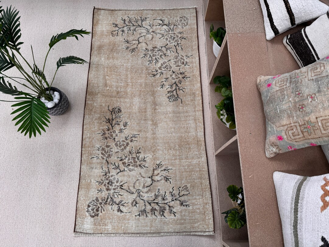 Small Rug Vintage Turkish Oushak Rugs for Bathroom 2.5x5 Ft Beige Home ...