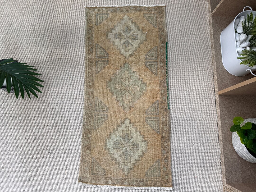Vintage Rug Turkish Small Antique Rugs for Entry 1.5x3.3 Ft Green ...