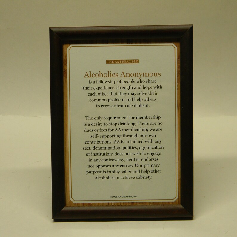 ALCOHOLICS ANONYMOUS PREAMBLE Framed 5X7 - Etsy