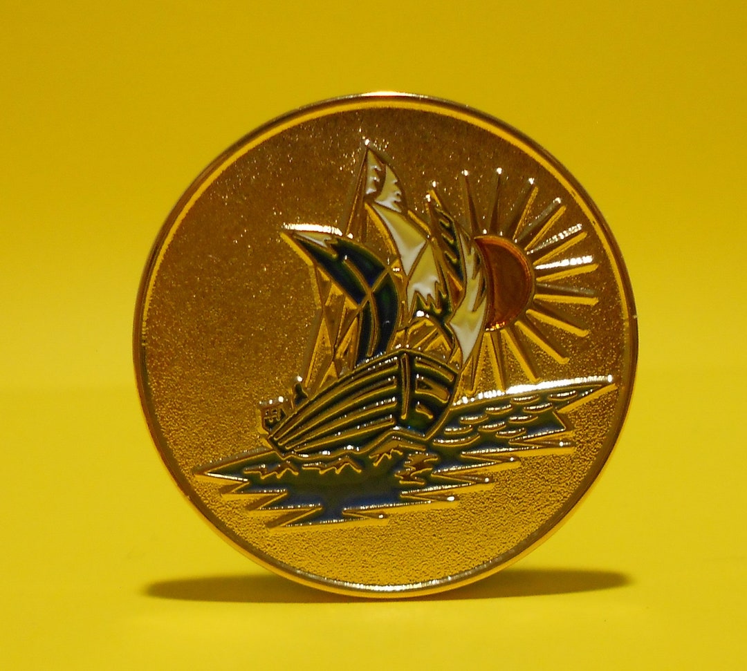 Sailing Ship Medallion - Gold Plate and Painted - Sobriety Recovery - Etsy
