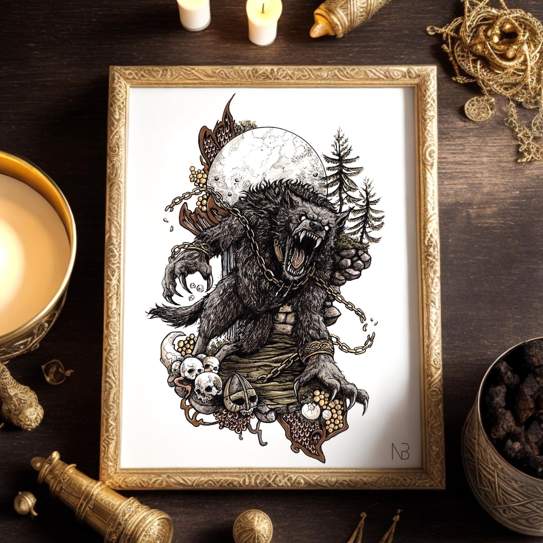 Fenrir Wolf Norse Mythology Art Print A4 | Viking Wall Decor | Hand ...