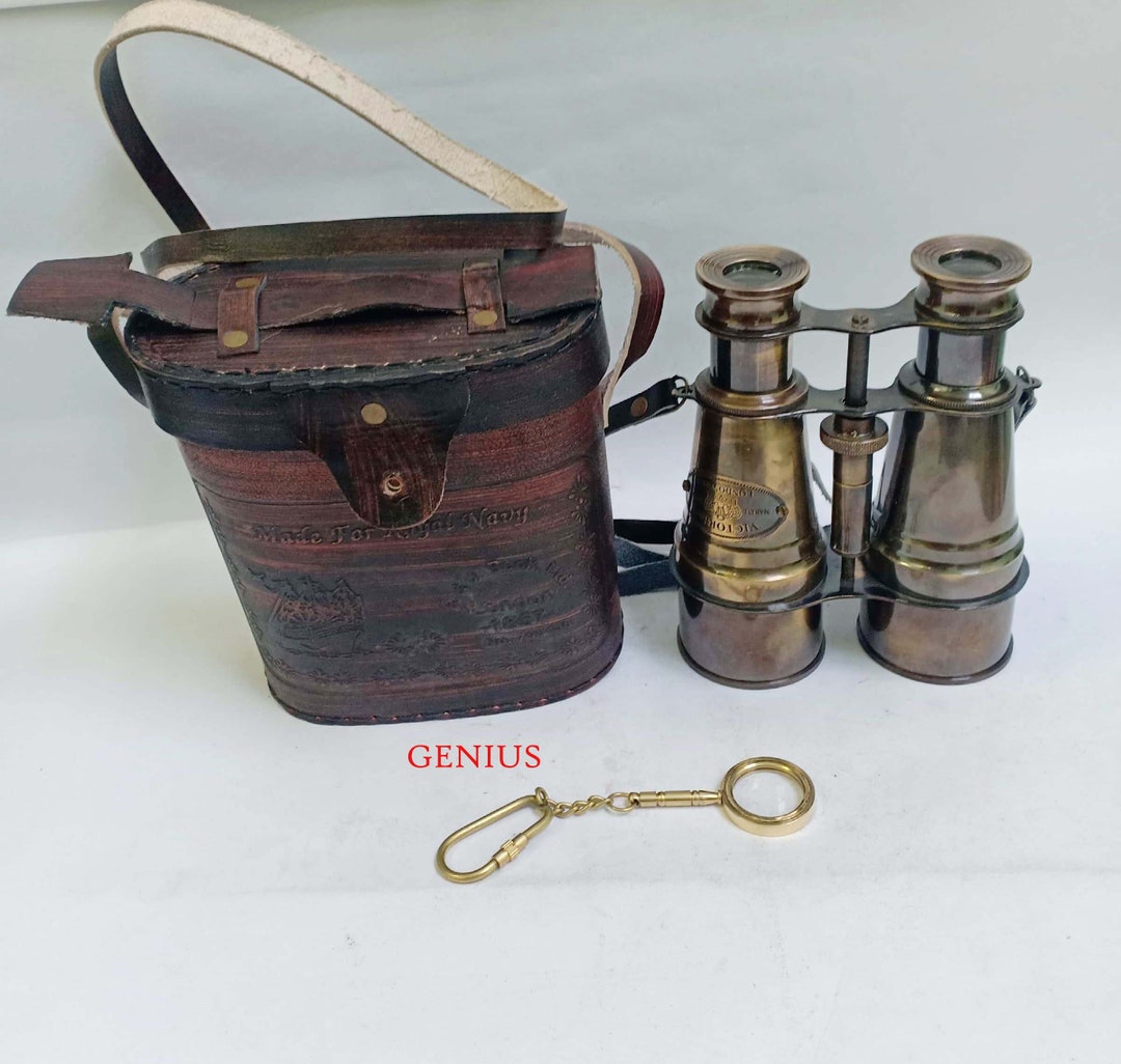 Vintage Brass Binocular With Leather Case Pirates Navy Spyglass ...
