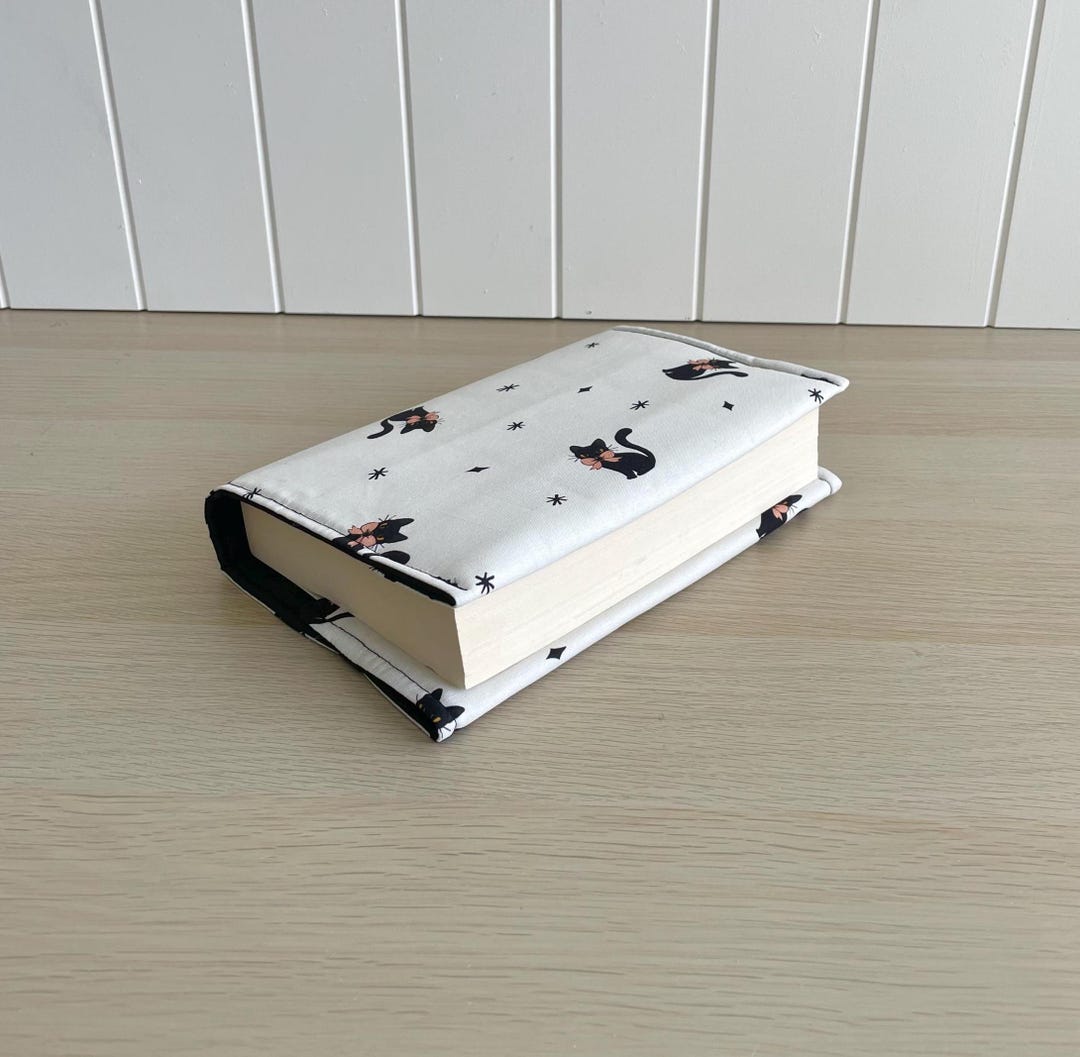 Adjustable Book Cover / Dust Jacket Black Cat Fabric With Black Lining ...