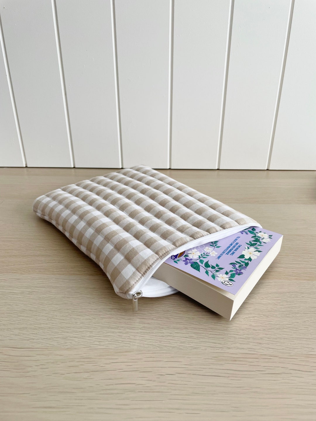 NEW Regular Quilted Beige Gingham Book Sleeve, Book Cover, Book ...