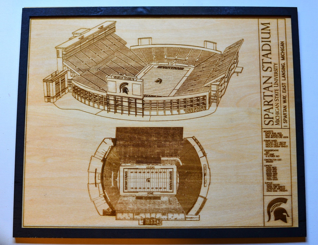 Michigan State Spartans Spartan Stadium Wood Engraved Wall Hanging ...