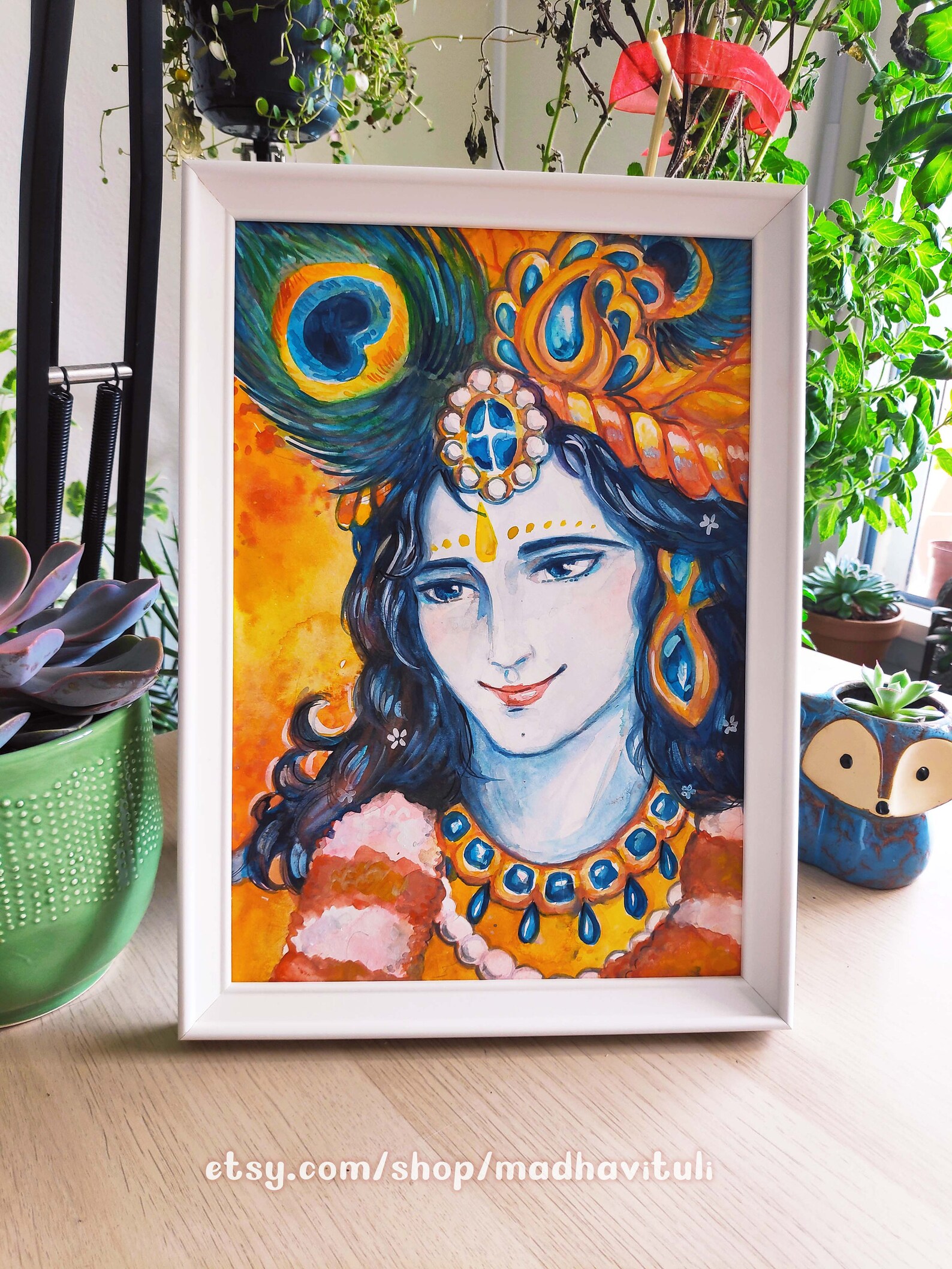 Original Watercolor Sri Krishna Portrait Original Artwork - Etsy