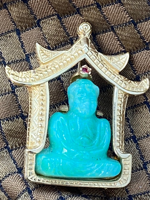 vintage signed buddha brooch - Gem