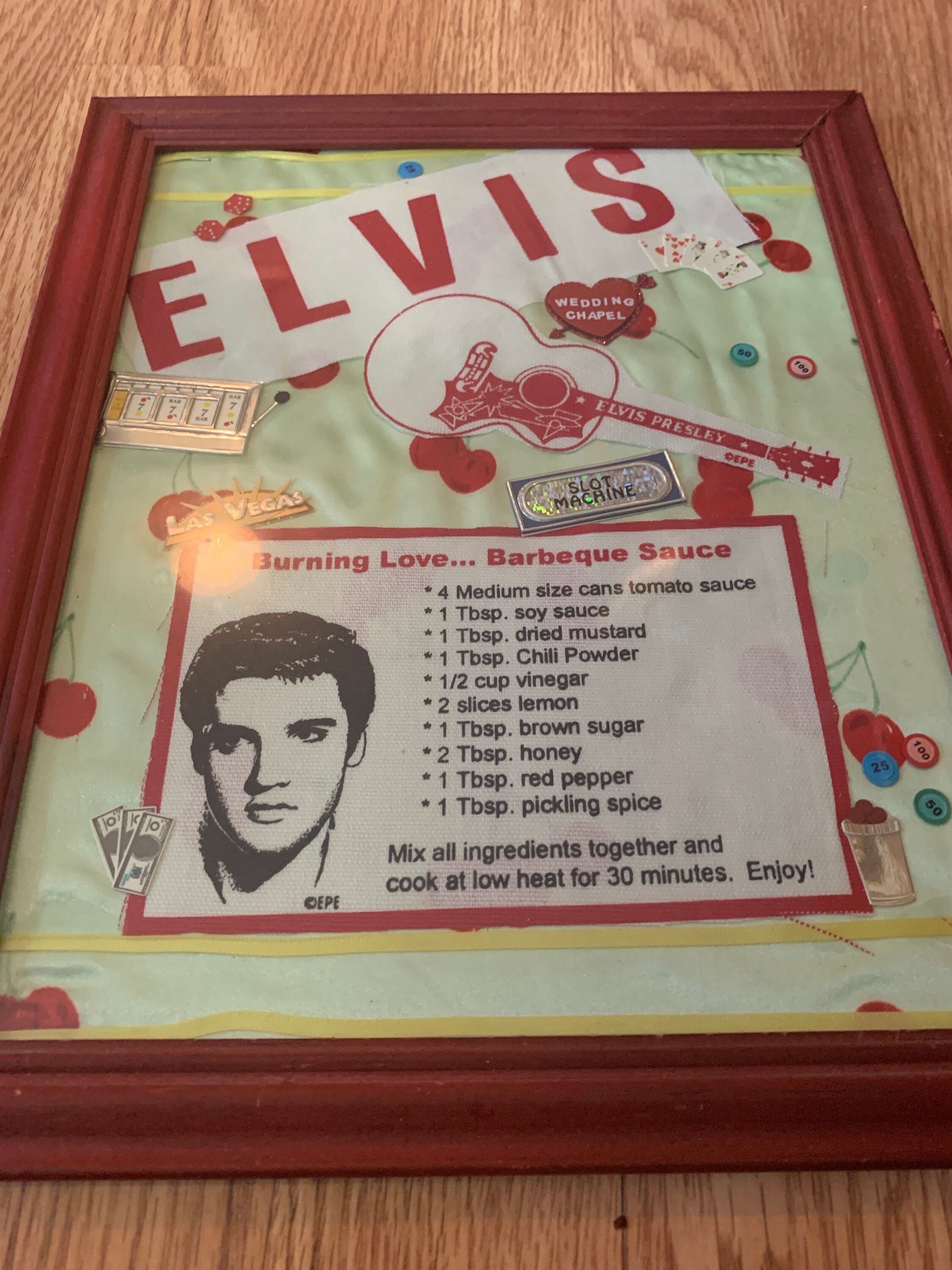 Elvis Presley Burning Love BBQ Sauce Recipe Vintage Fabric Cherry Print ...
