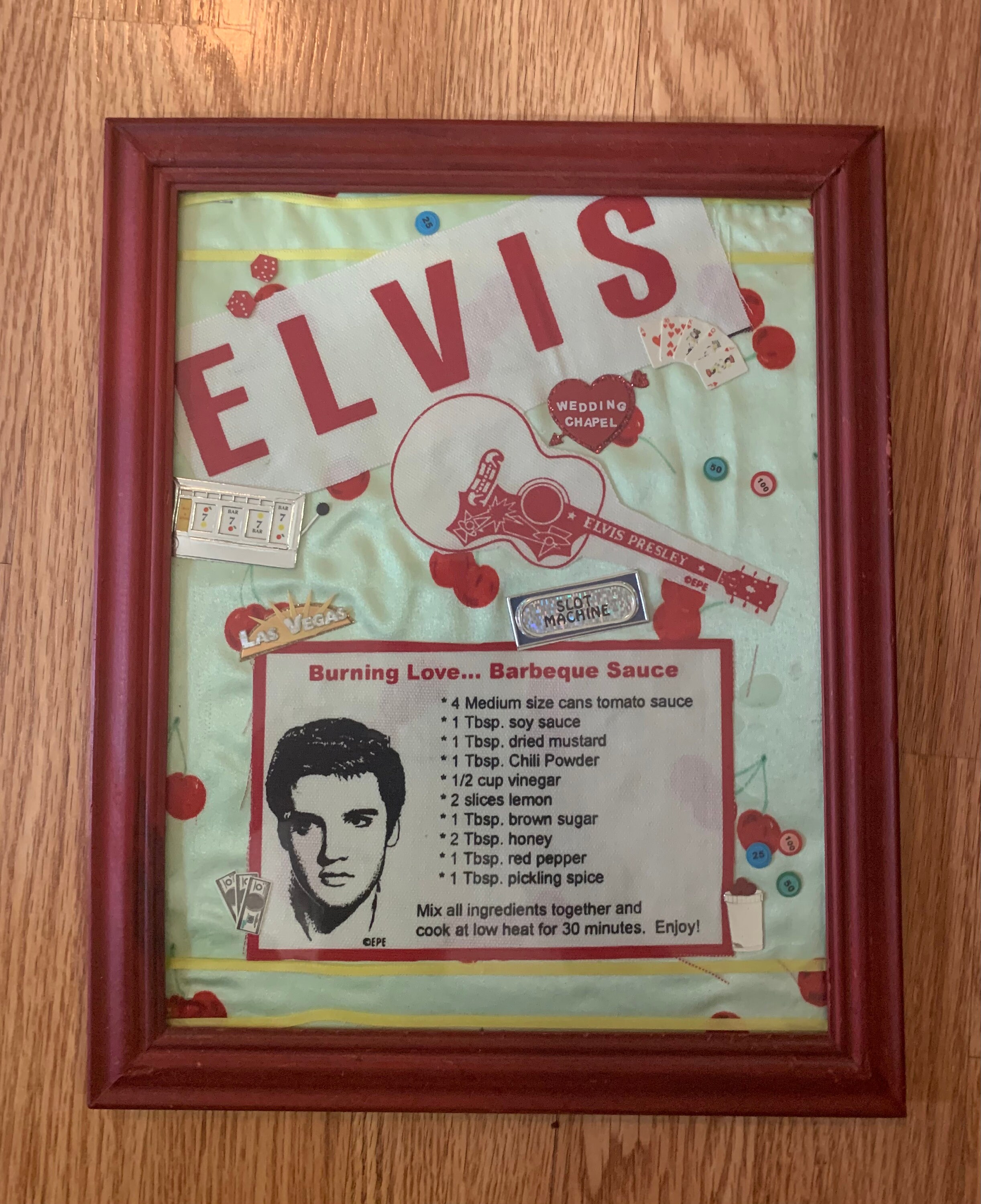 Elvis Presley Burning Love BBQ Sauce Recipe Vintage Fabric Cherry Print ...