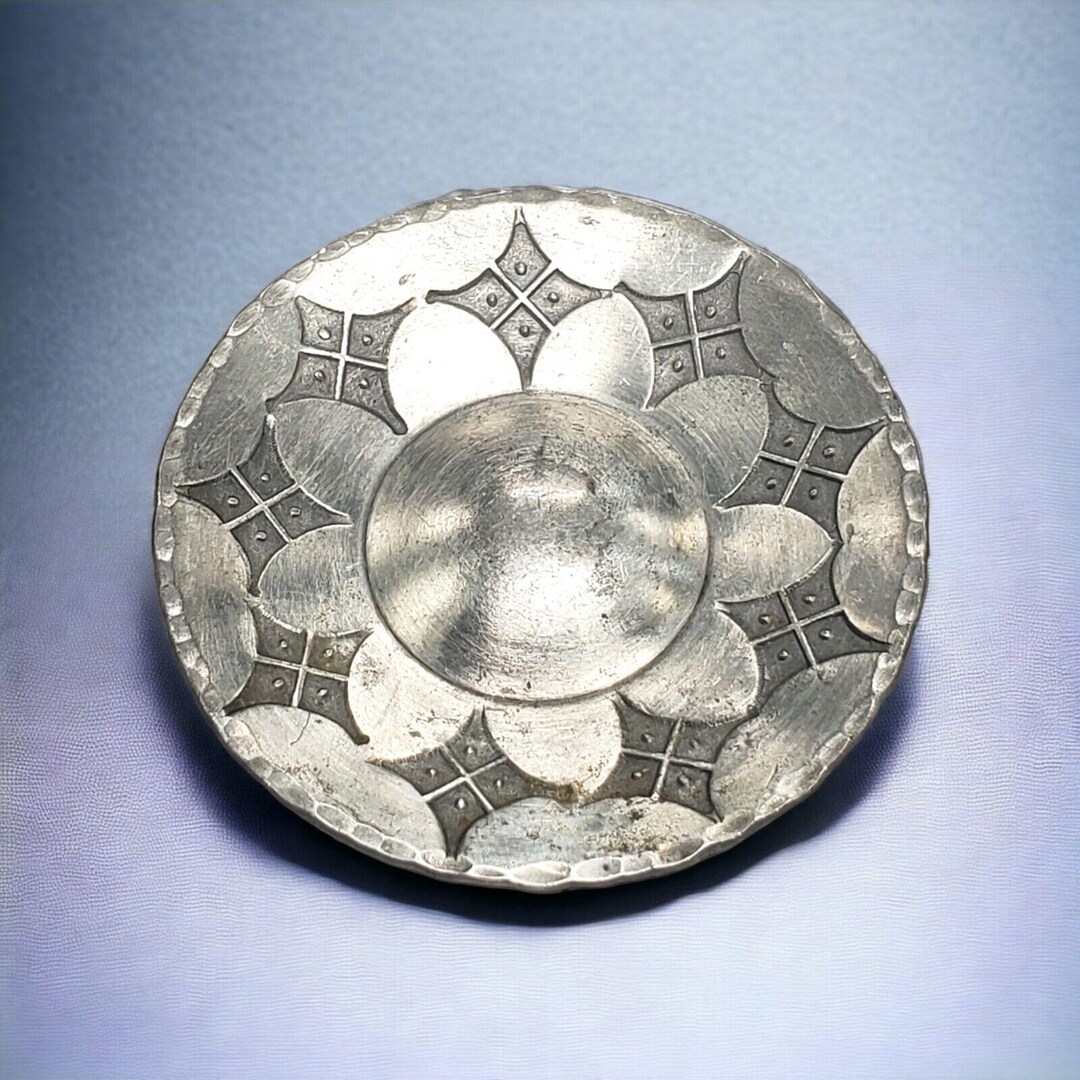Vintage Medallion Flower Brooch Made in Denmark Silver Tone 2" Pewter ...