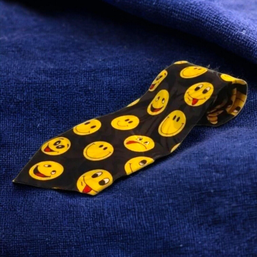 Vintage 90s Smiley Face Tie Made in Korea Emoji Necktie Navy Yellow - Etsy