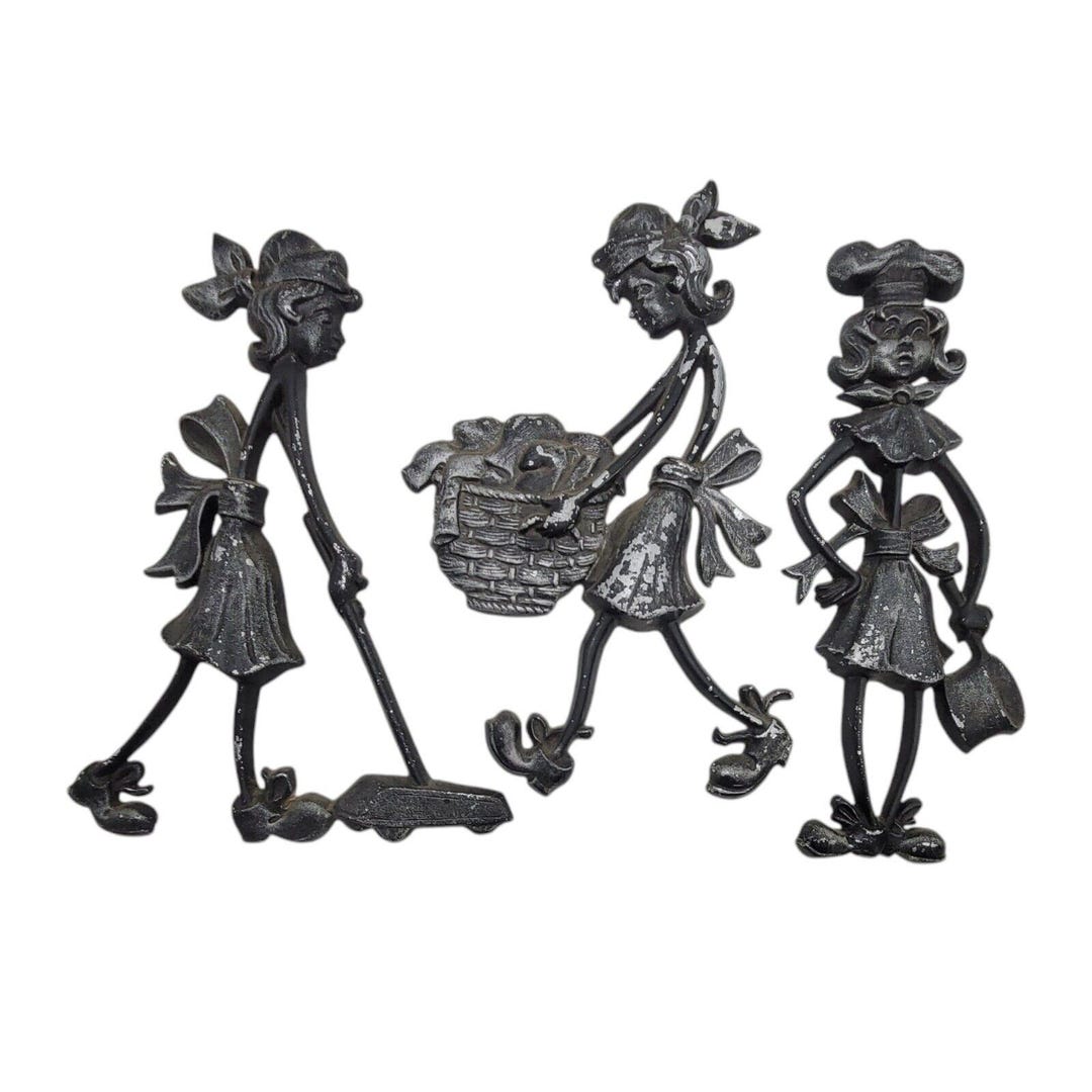Vintage Sexton 1971 Cast Iron Wall Decor Set of 3 Maid Figures Rustic ...