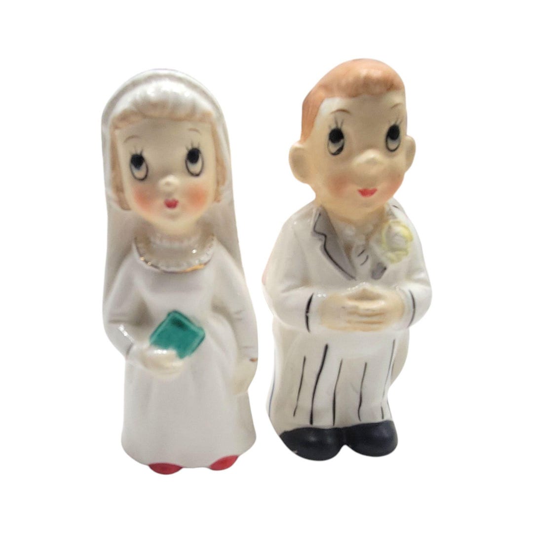 Vtg Bride and Groom Wedding Salt and Pepper Shakers Set Enesco 4 ...