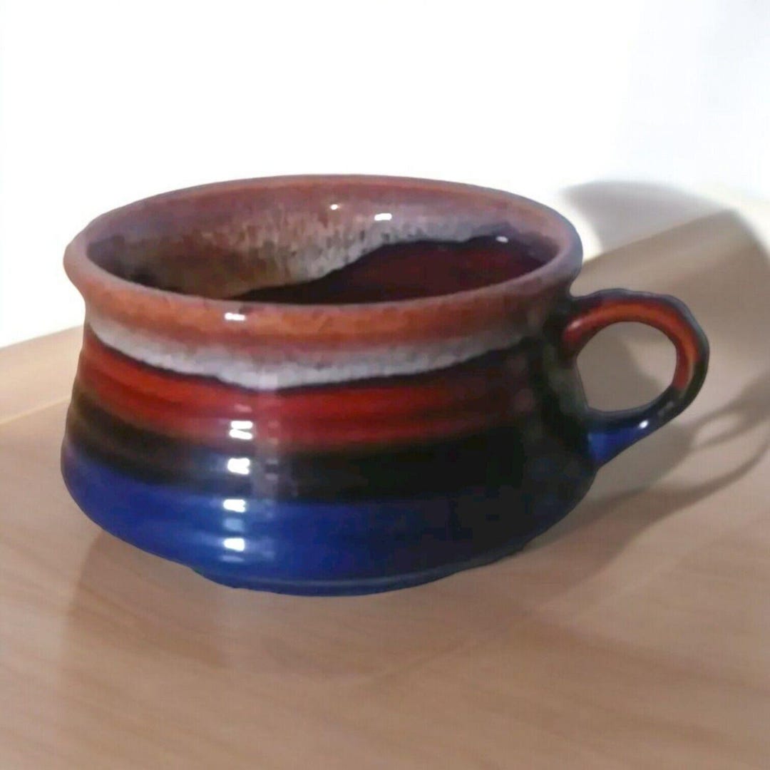 Vintage Brown Drip Soup Mug Taiwan Blue Green Red White Stripe Speckled ...