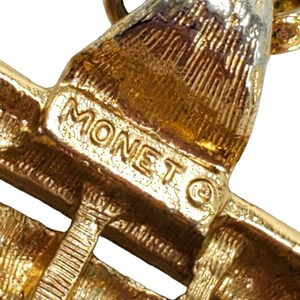 Vtg Signed Monet Art Deco Necklace Gold Tone Mixed Texture Drop Pendant ...