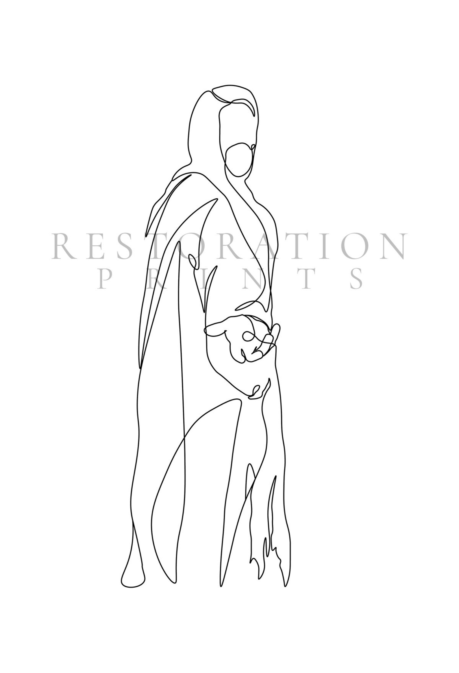 Jesus Portrait Line Art LDS Art Printable Baptism Gift - Etsy