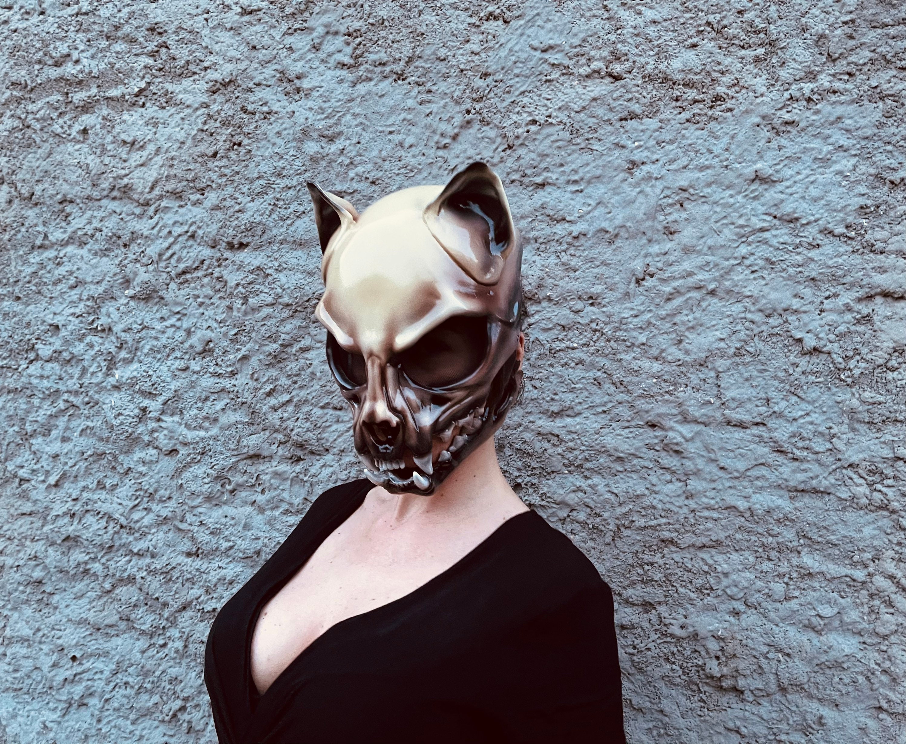 Cat Skull Mask Moving Jaw Cat Skull Cat Mask Dead Cat Mask Etsy