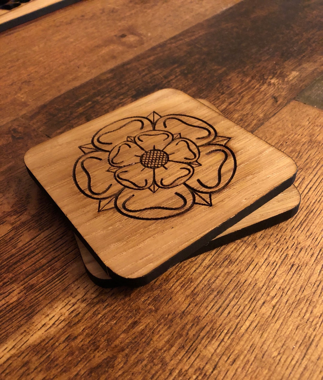 Yorkshire Rose Oak Veneer Coasters - Etsy